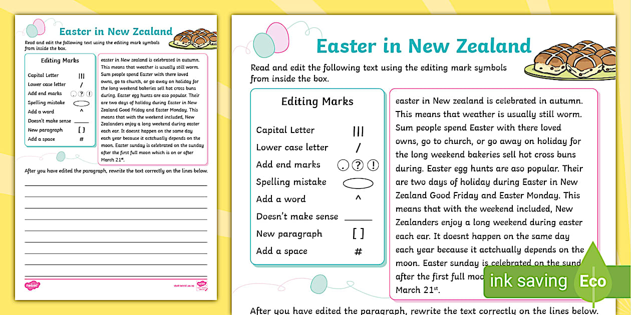 Easter in New Zealand Editing - Easter Worksheet - Twinkl