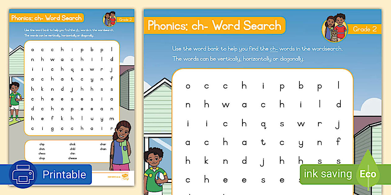 Grade 2 Phonics: ch-: Wordsearch (Lehrer gemacht) - Twinkl