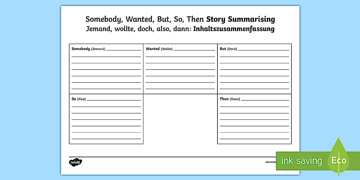 SWBST Story Summarising Worksheet English/German - Twinkl