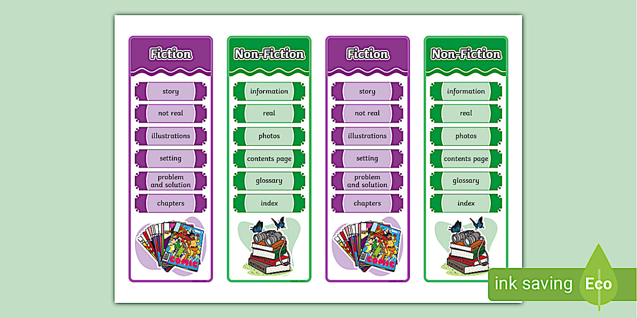 Features of Fiction and Non-Fiction Texts Bookmarks - Twinkl
