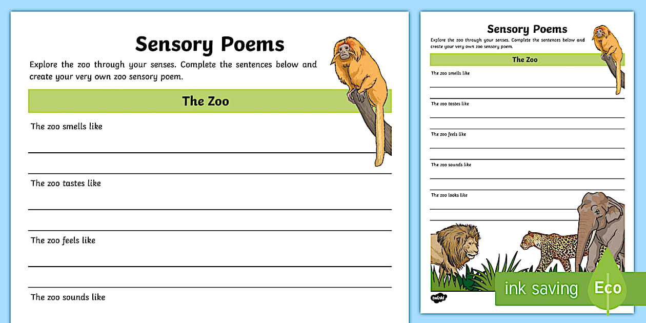 The Zoo Sensory Poem Worksheet / Worksheet - Twinkl