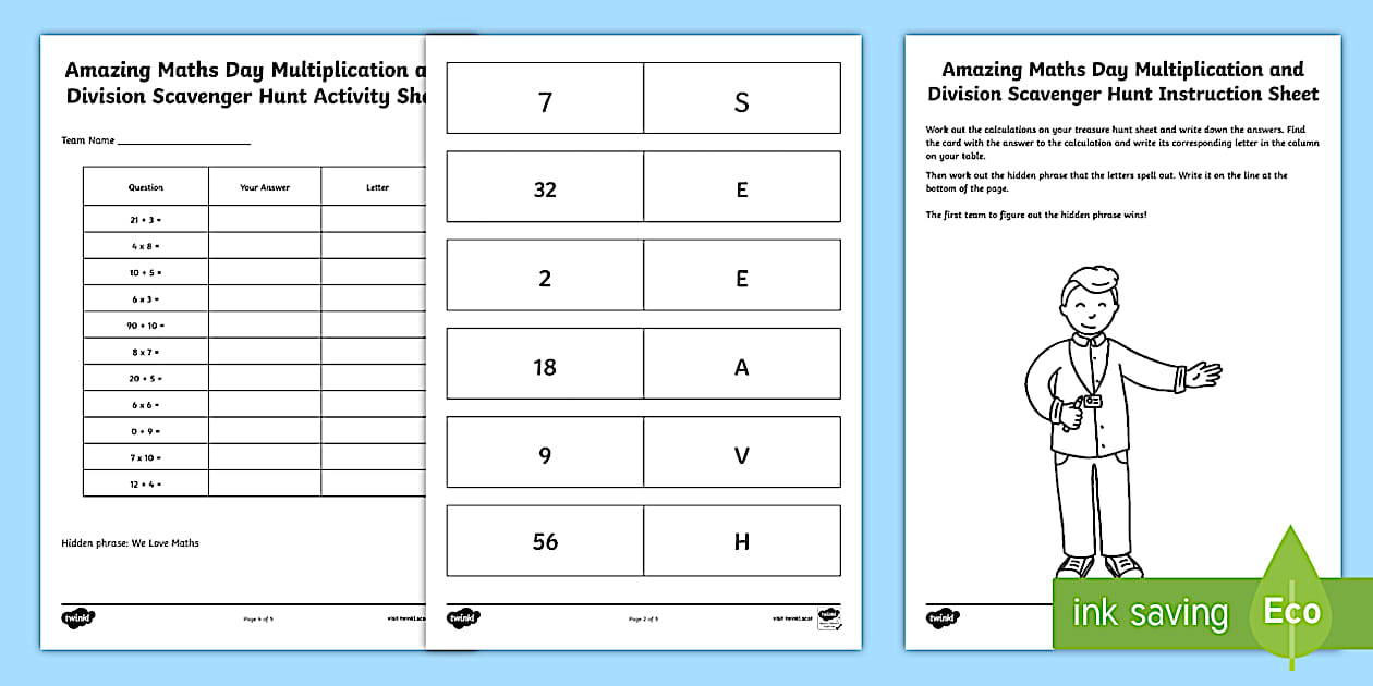 Editable Amazing Maths Day Multiplication and Division Scavenger Hunt