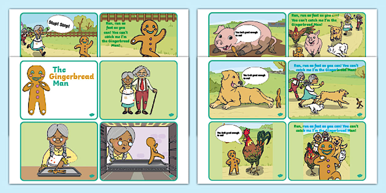The Gingerbread Man Story Sequencing (4 per A4 with Speech Bubbles)