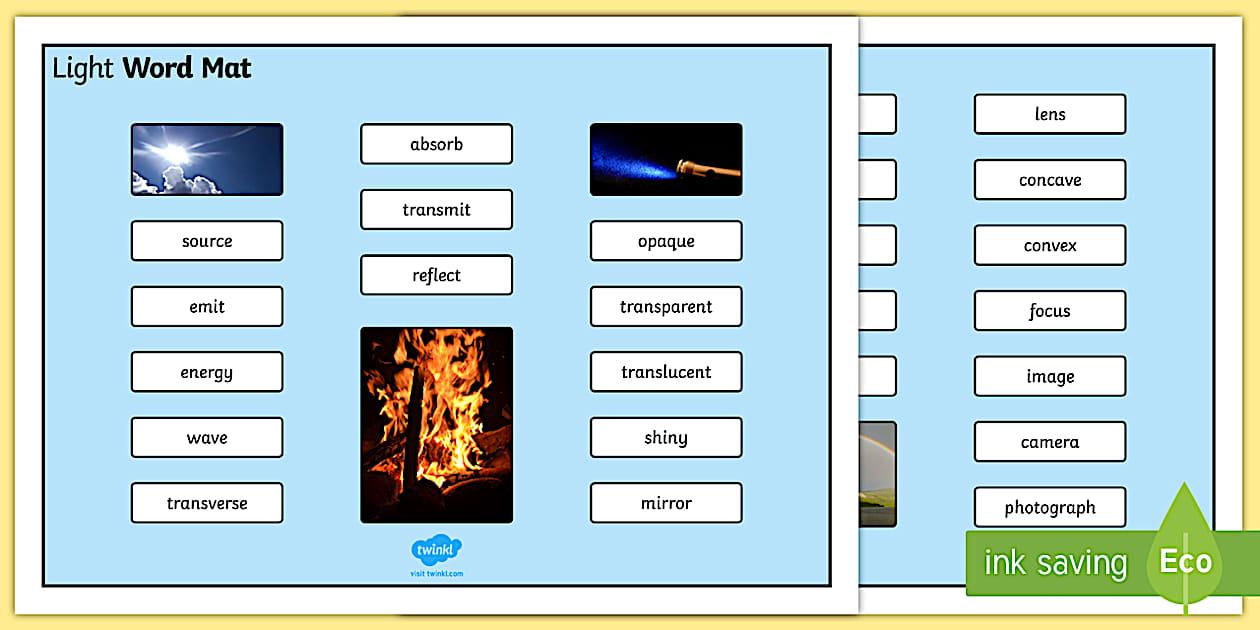 Science Light Word Mat (teacher made) - Twinkl