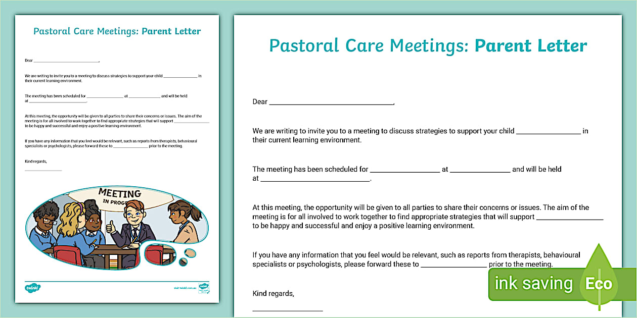 Pastoral Care Meeting: Letter to Parents (teacher made)
