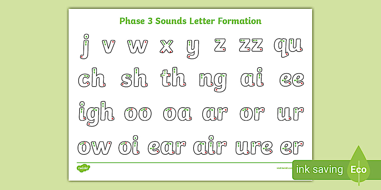 Phase 3 Phonics Sounds Letter Formation Worksheet | Twinkl