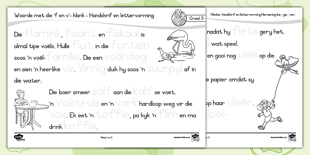 Graad 3 woorde met f en v klanke - handskrif - Twinkl