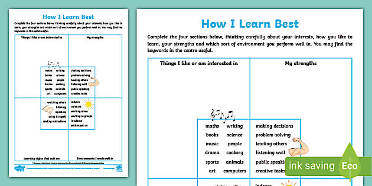 UKS2 Learning Preferences Worksheet - Goals and Aspirations