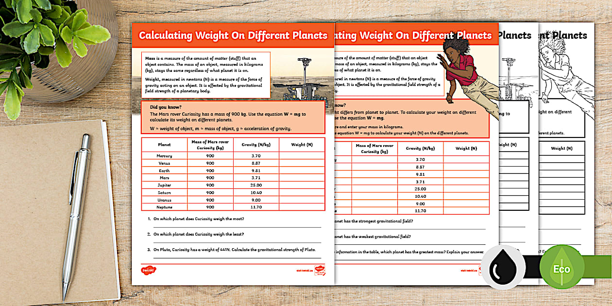Calculating Weight On Different Planets (teacher made)