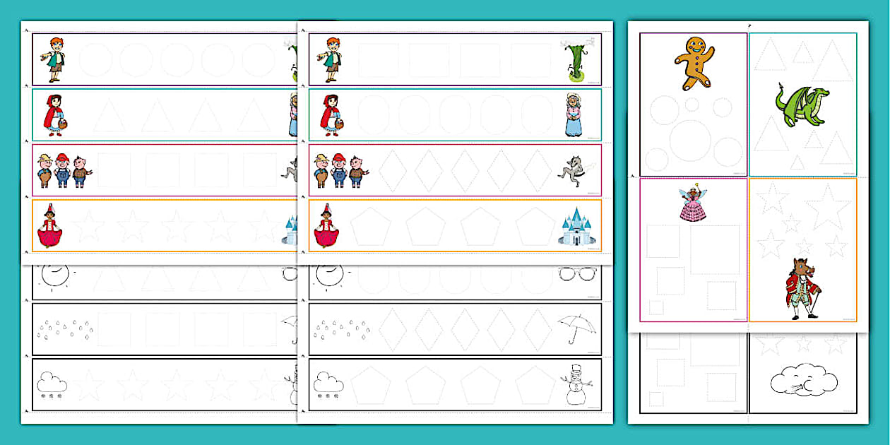 Fairy Tales Fine Motor Skills Tracing Cards: Shapes - Twinkl