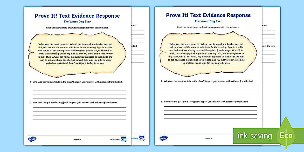 Prove It! Text Evidence Worksheet for 3rd-5th Grade - Twinkl