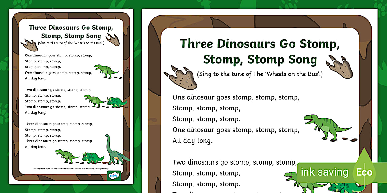 Three Dinosaurs Go Stomp, Stomp, Stomp Song | Twinkl