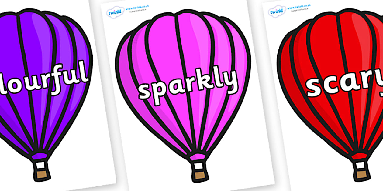 Cursive Wow Words on Hot Air Balloons (Plain) (teacher made)