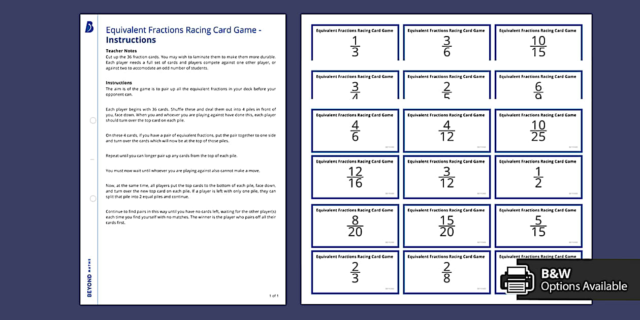 Equivalent Fraction Race Top Card Game | KS3 Maths | Beyond