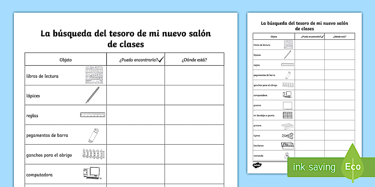 La busqueda del tesoro de mi nuevo salon de clases ficha de actividad