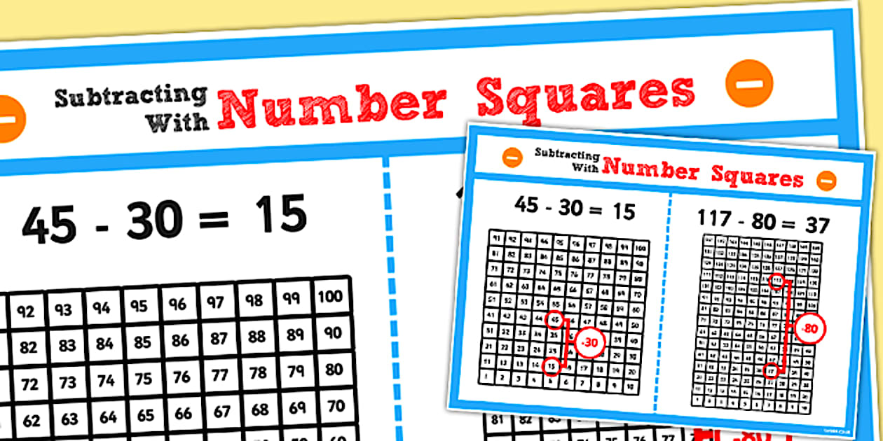 Year 2 Subtracting 2 Digit Numbers and Tens Using Number Squares