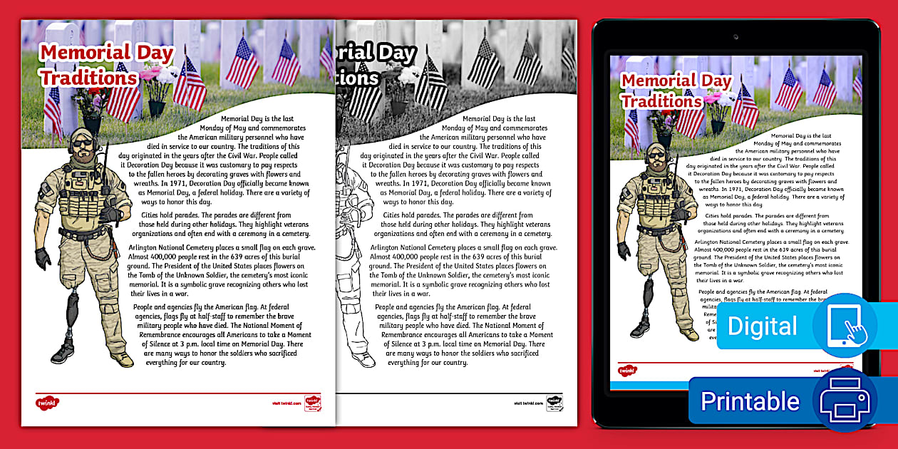 Sixth Grade Memorial Day Traditions Reading Passage Comprehension