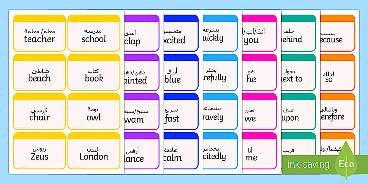 Word Class Flashcards Arabic/English (teacher made) - Twinkl