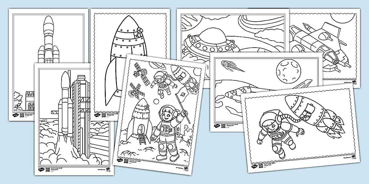 Spaceship Colouring Sheets (teacher made) - Twinkl