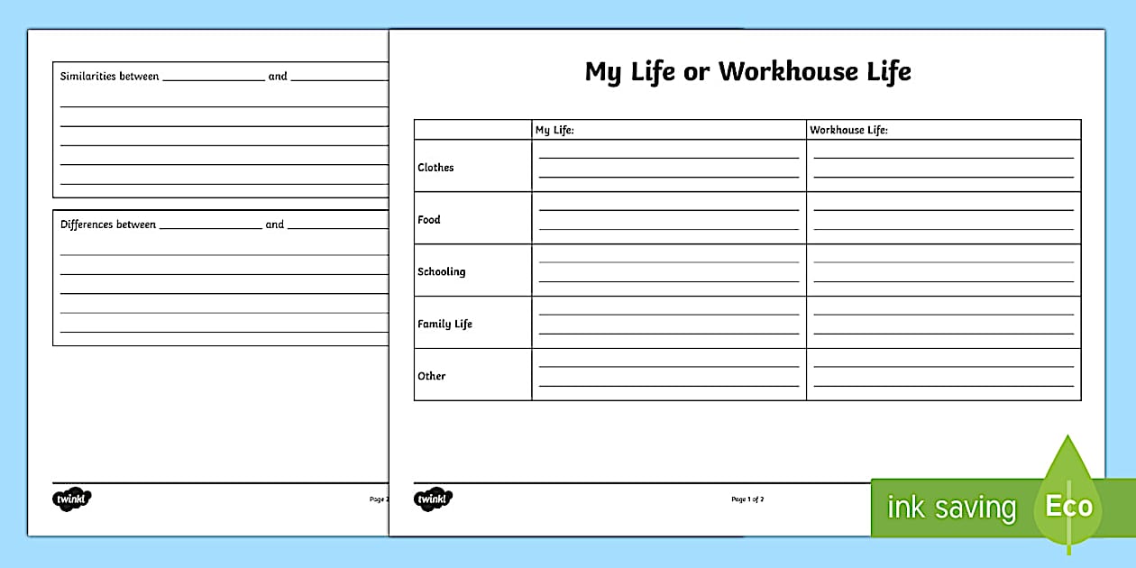 My Life or Workhouse Life Worksheet / Worksheet - Twinkl