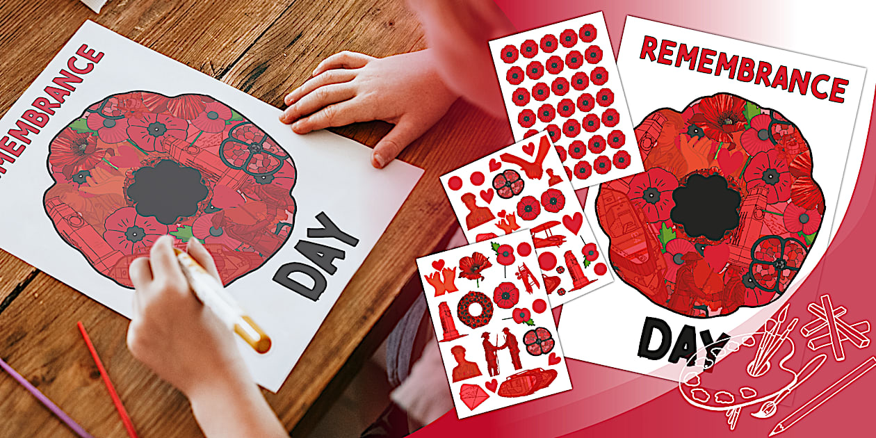 Remembrance Day Poppy Collage Activity Pack (teacher made)
