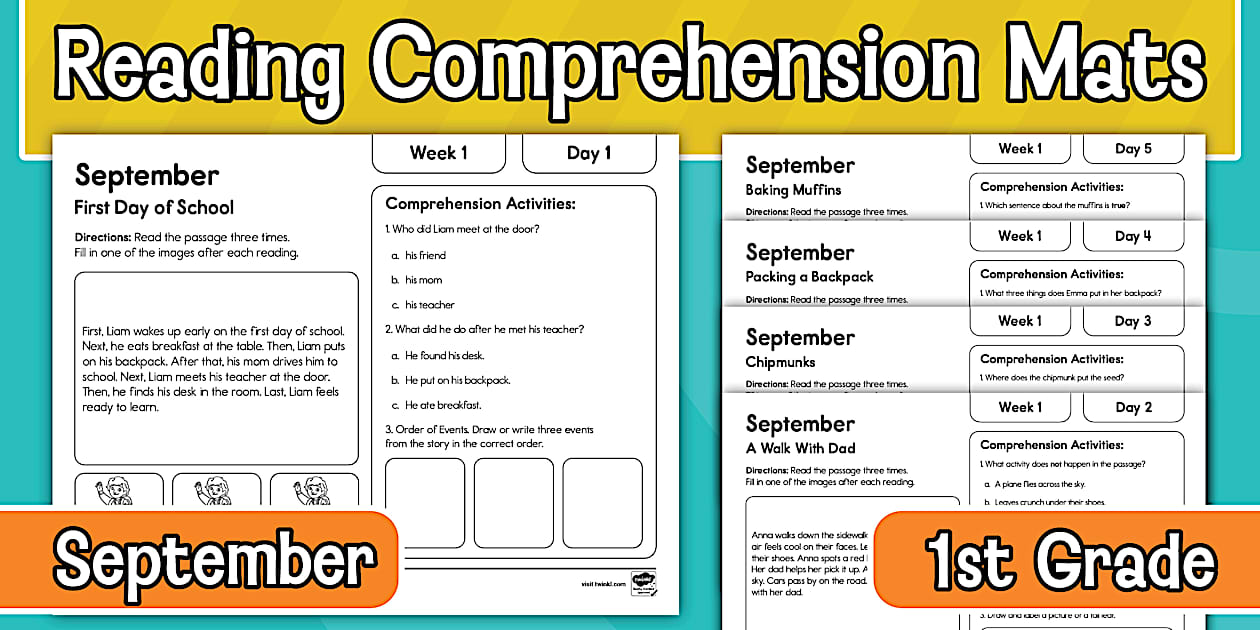 First Grade September Daily Reading Comprehension Mats