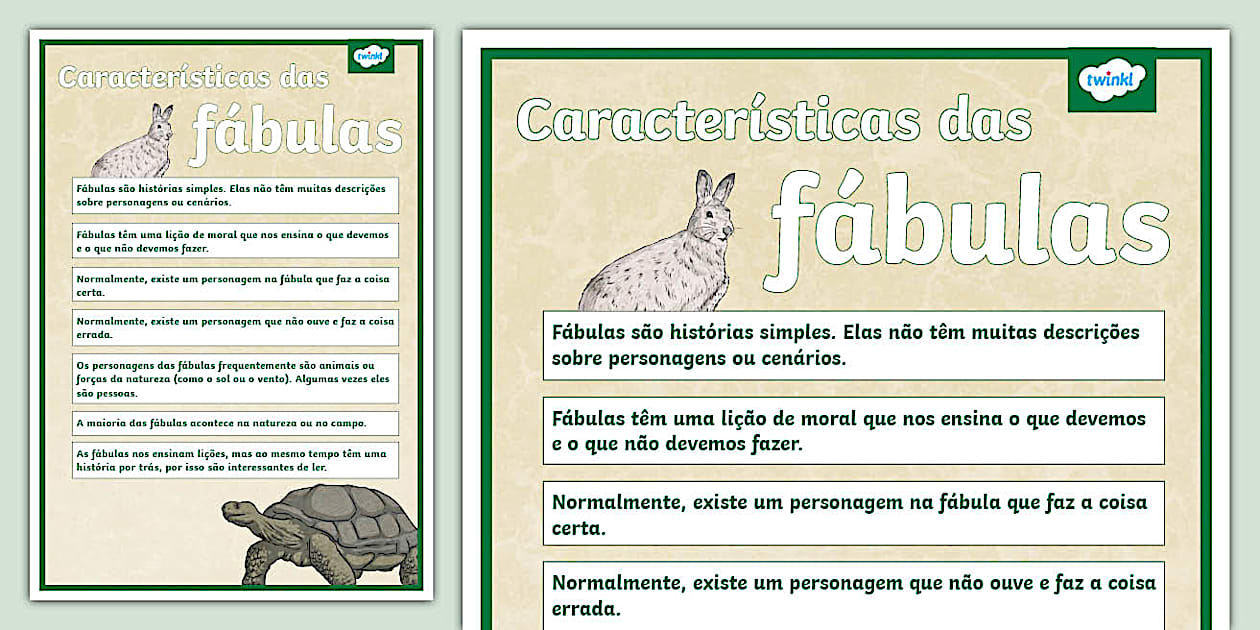 Características das fábulas - Pôster informativo