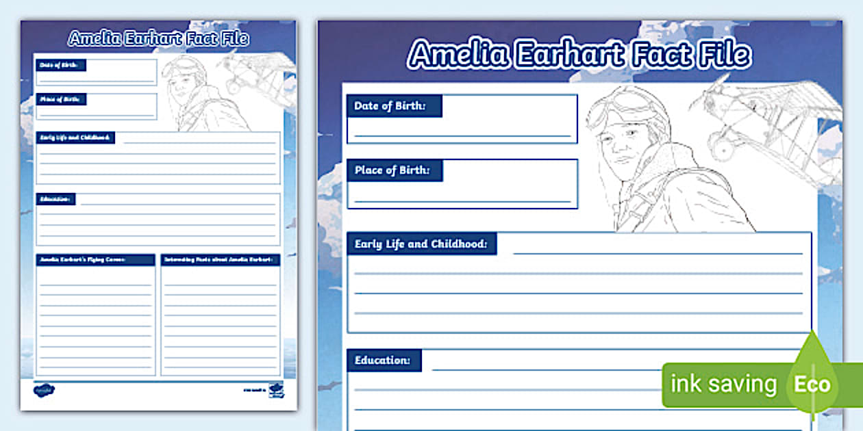 Amelia Earhart (Fact File Template) (teacher made) - Twinkl