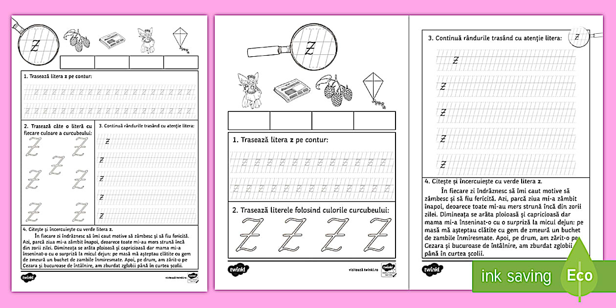 Trasarea literei „z” de mână - Fișă de activitate