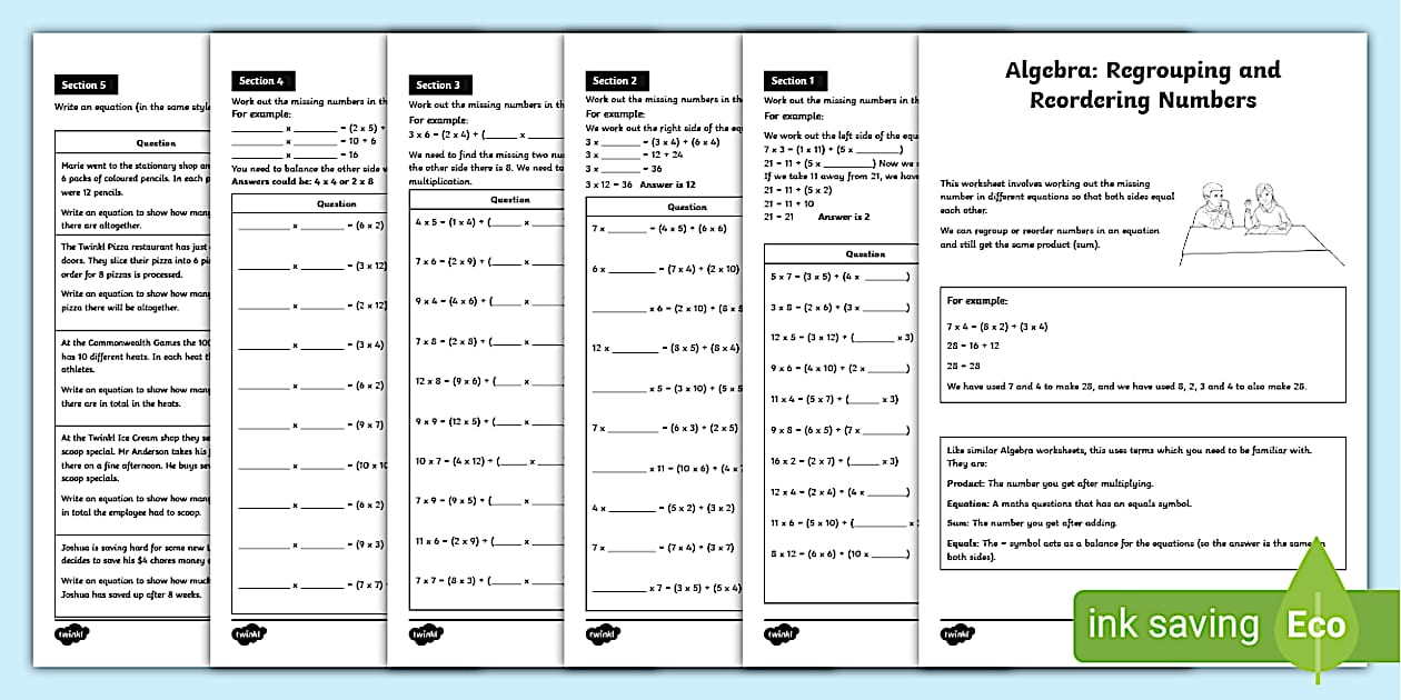 Algebra: Regrouping and Reordering Numbers - Twinkl