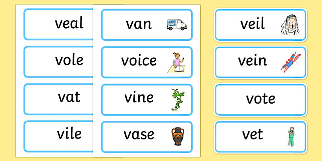 Initial v Sound Word Cards (Hecho por educadores) - Twinkl