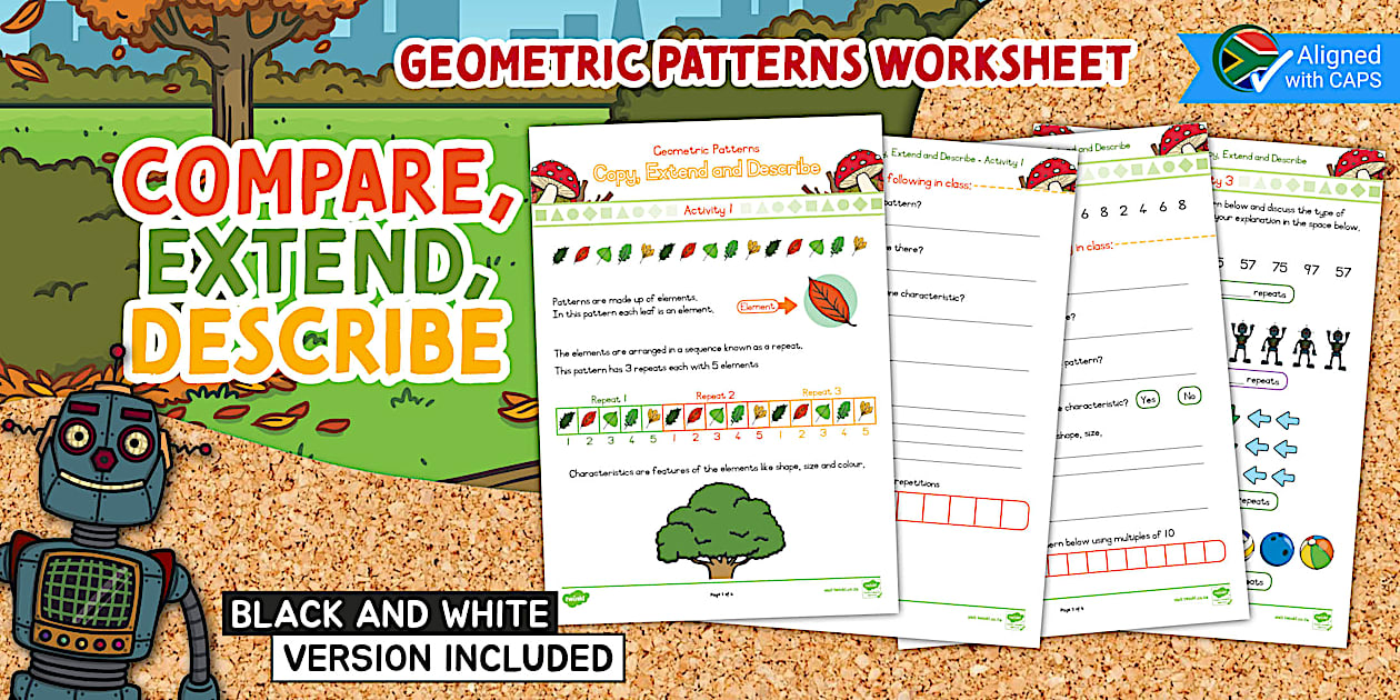 Geometric Patterns -Worksheet: Compare, Extend, Describe