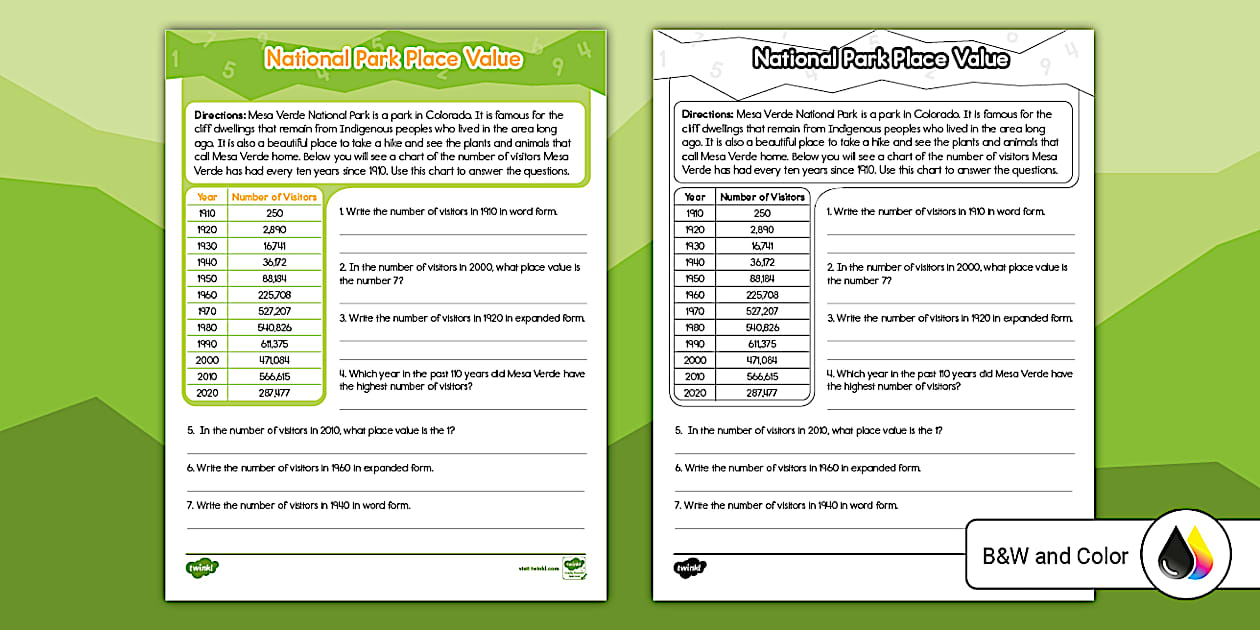 National Parks Math Worksheet | Place Value | Twinkl USA