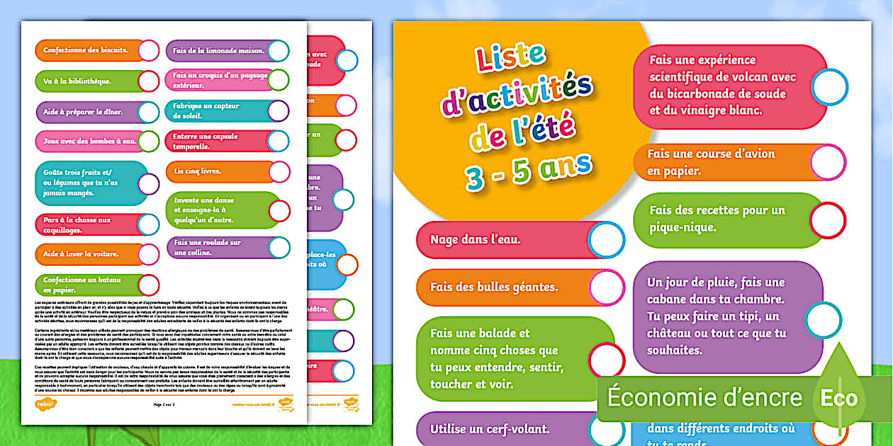 Liste d'activités de l'été pour 3-5 ans - Twinkl
