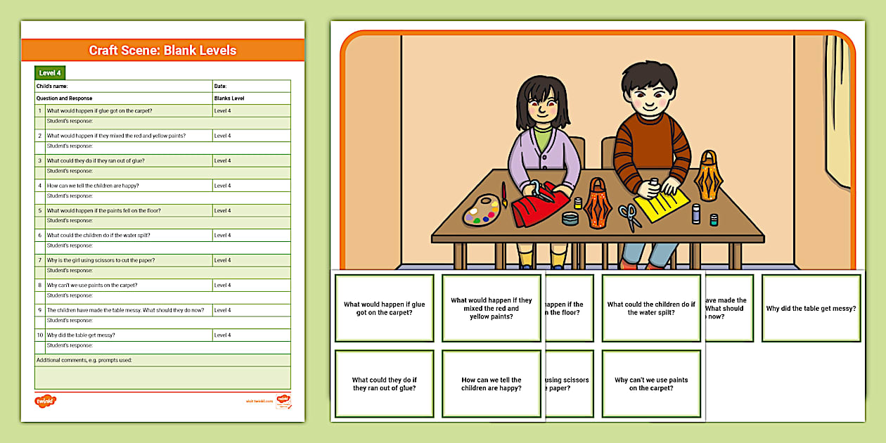 Editable Craft Scene Blanks Level 4 Questions - Twinkl