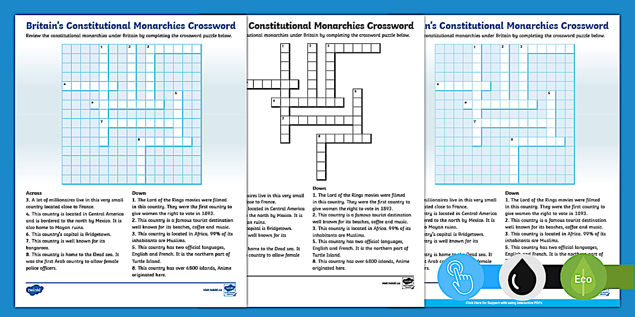 Britain's Constitutional Monarchies Crossword Puzzle