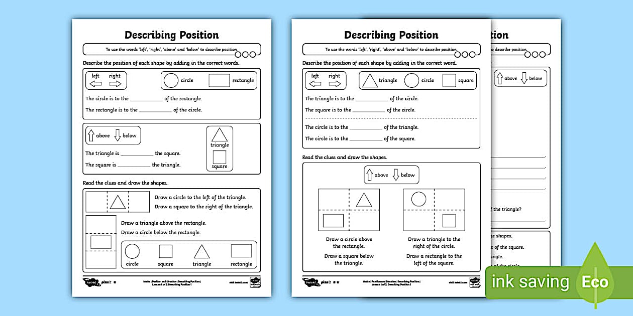 👉 Describing Position Worksheets PDF for Key Stage 1 Maths