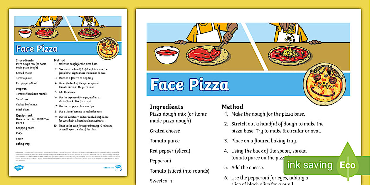 Face Pizza Recipe (teacher made) - Twinkl