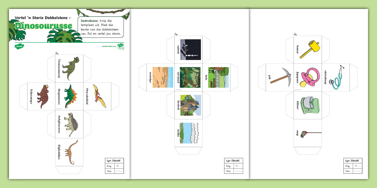 Vertel 'n Storie Dobbelstene - Dinosourusse (Teacher-Made)