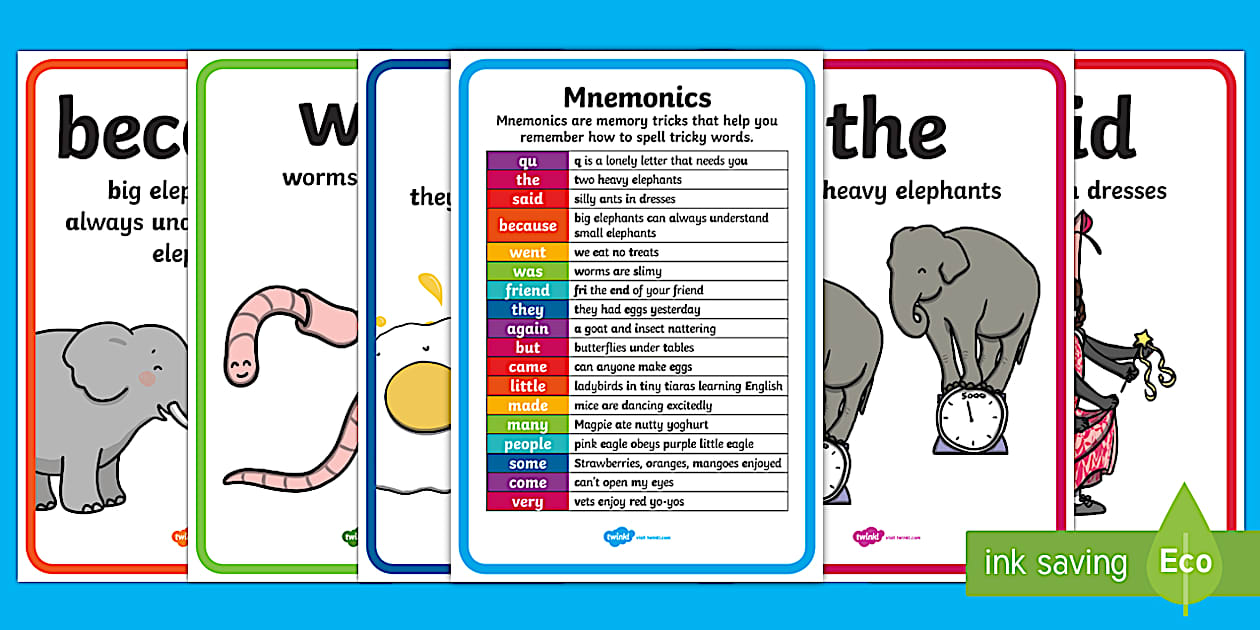Spelling Mnemonics - List of Mnemonics and Posters - Twinkl