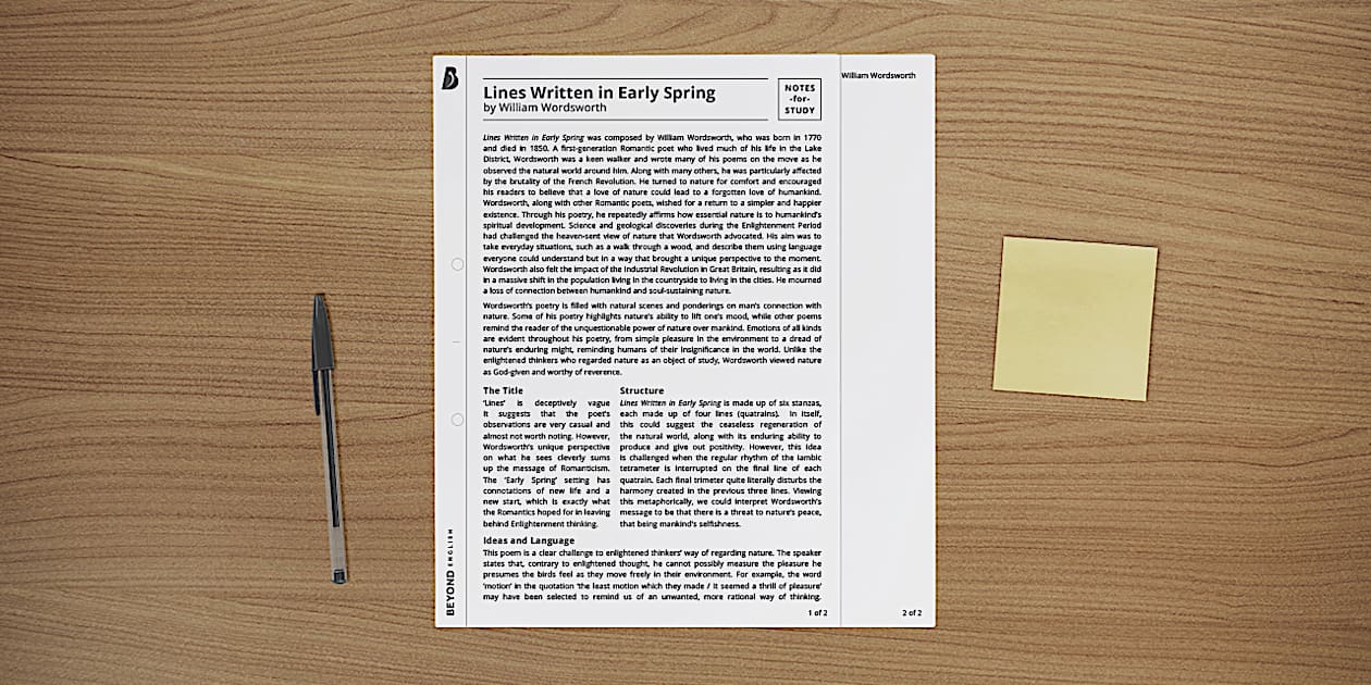 Lines Written in Early Spring Analysis | Revision | Beyond