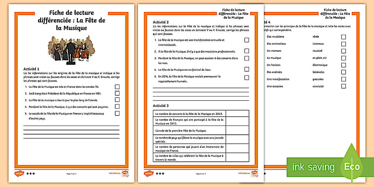 Compréhension écrite différenciée : La Fête de la Musique