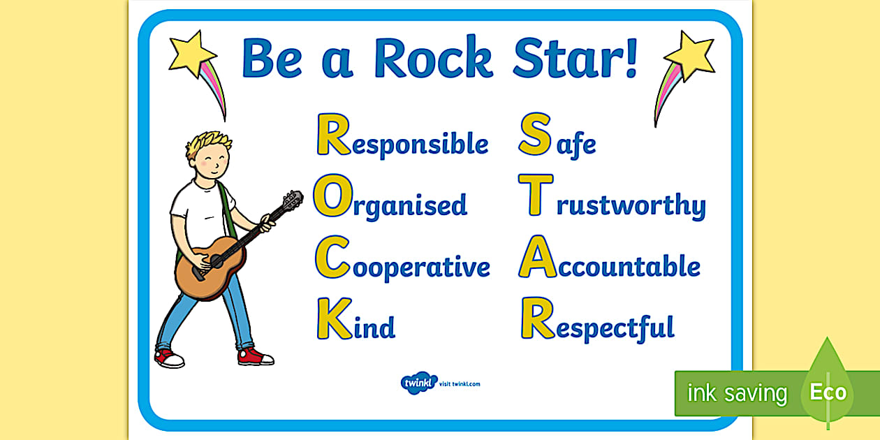 Be a Rockstar Classroom Behaviour A4 Display Poster - Twinkl