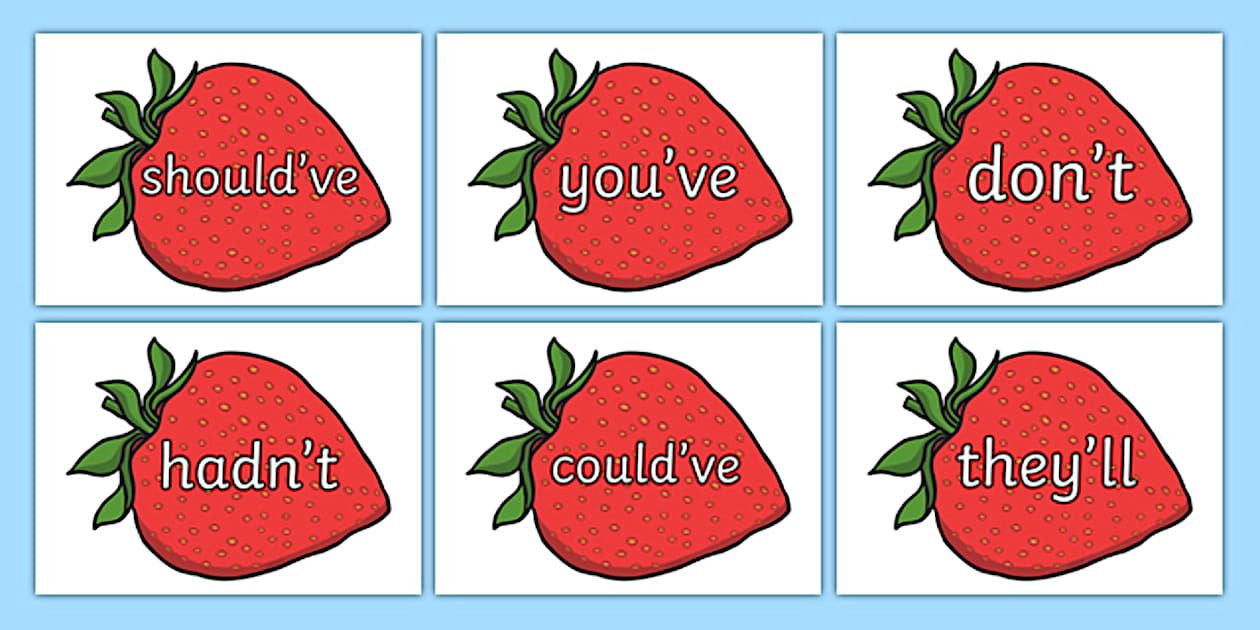 Cursive Common Contractions on Strawberries (Teacher-Made)