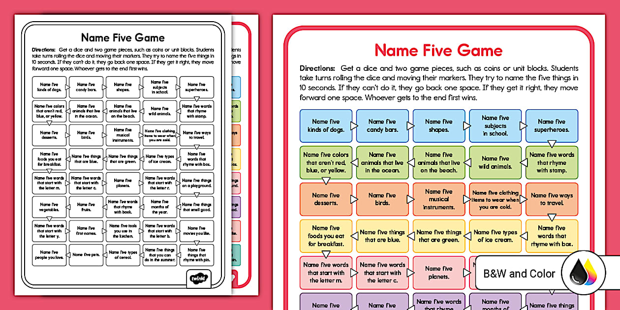 Name Five Game for K-2nd Grade (teacher made) - Twinkl