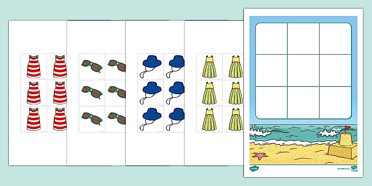Three in a Row Summer Clothes Activity - Twinkl