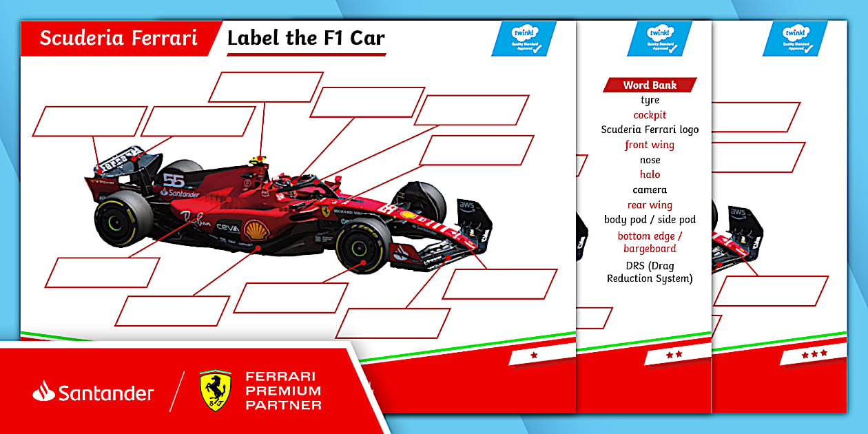 FREE! - Ferrari Labelling Activity | F1 Resources | Twinkl