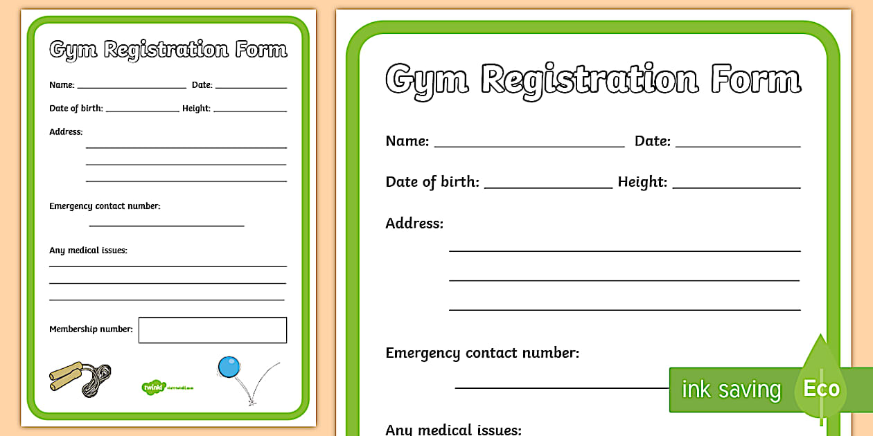 Cursive Gym Role Play Registration Form (teacher made)