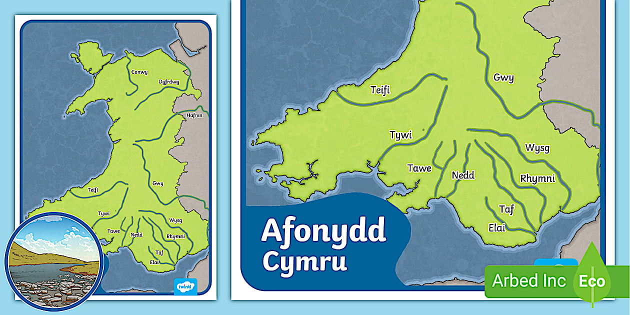 Afonydd Cymru: Map (teacher made) - Twinkl