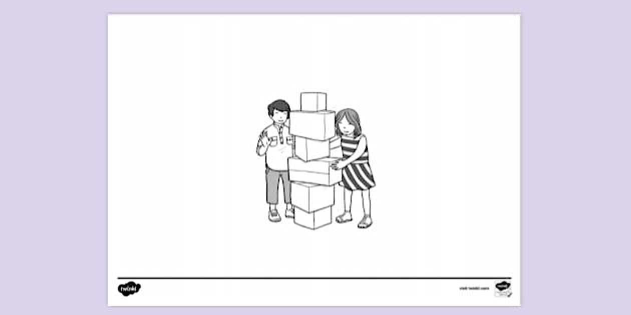 Children Stacking Boxes Colouring | Colouring Sheets